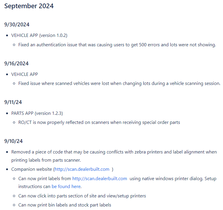 Scan Gun 2.0 release notes - Updated 11/7/2024 – DealerBuilt